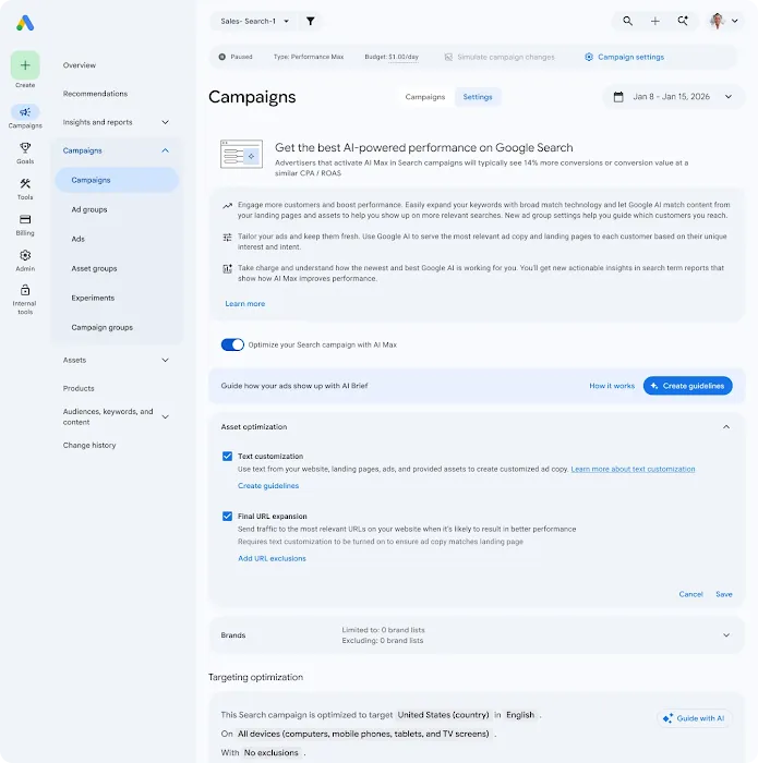 AI Max for Search campaigns